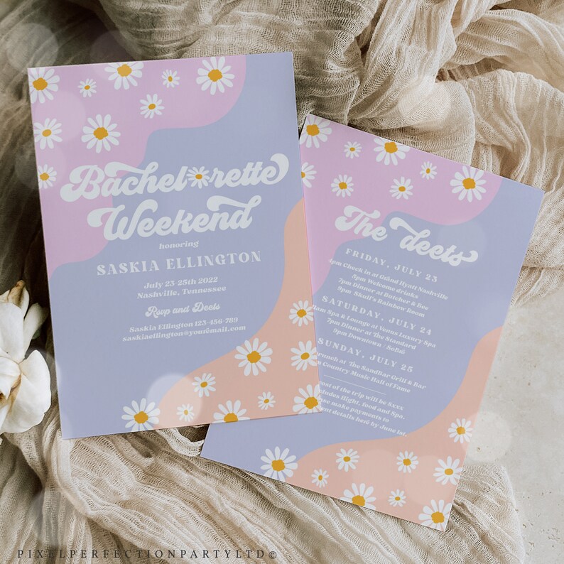 Editable Retro Bachelorette Weekend Invitation and Itinerary Groovy ...