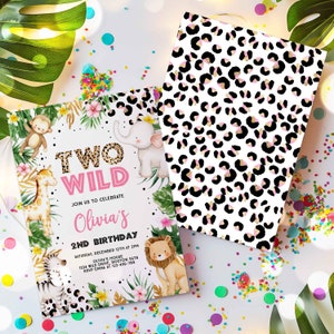 Editable Two Wild Leopard Print Safari Animals Birthday Party ...