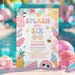 Editable Splash Into Six 6th Birthday Pool Party Invitation Tropical ...
