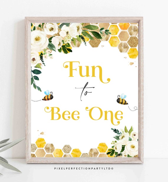 Fun To Bee One Table Sign Bumble Bee Birthday Party Decorations Honey ...