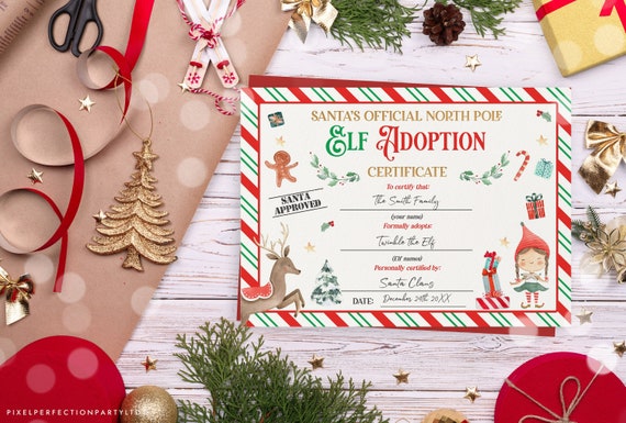 EDITABLE Elf Adoption Certificate Adopt Your Elf Certificate Adoption ...
