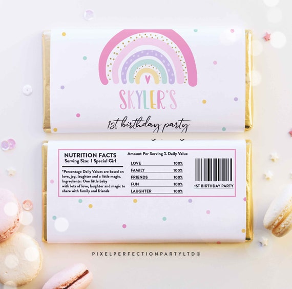 Editable Rainbow Candy Bar Wrapper Labels Pastel Rainbow Candy Bar ...