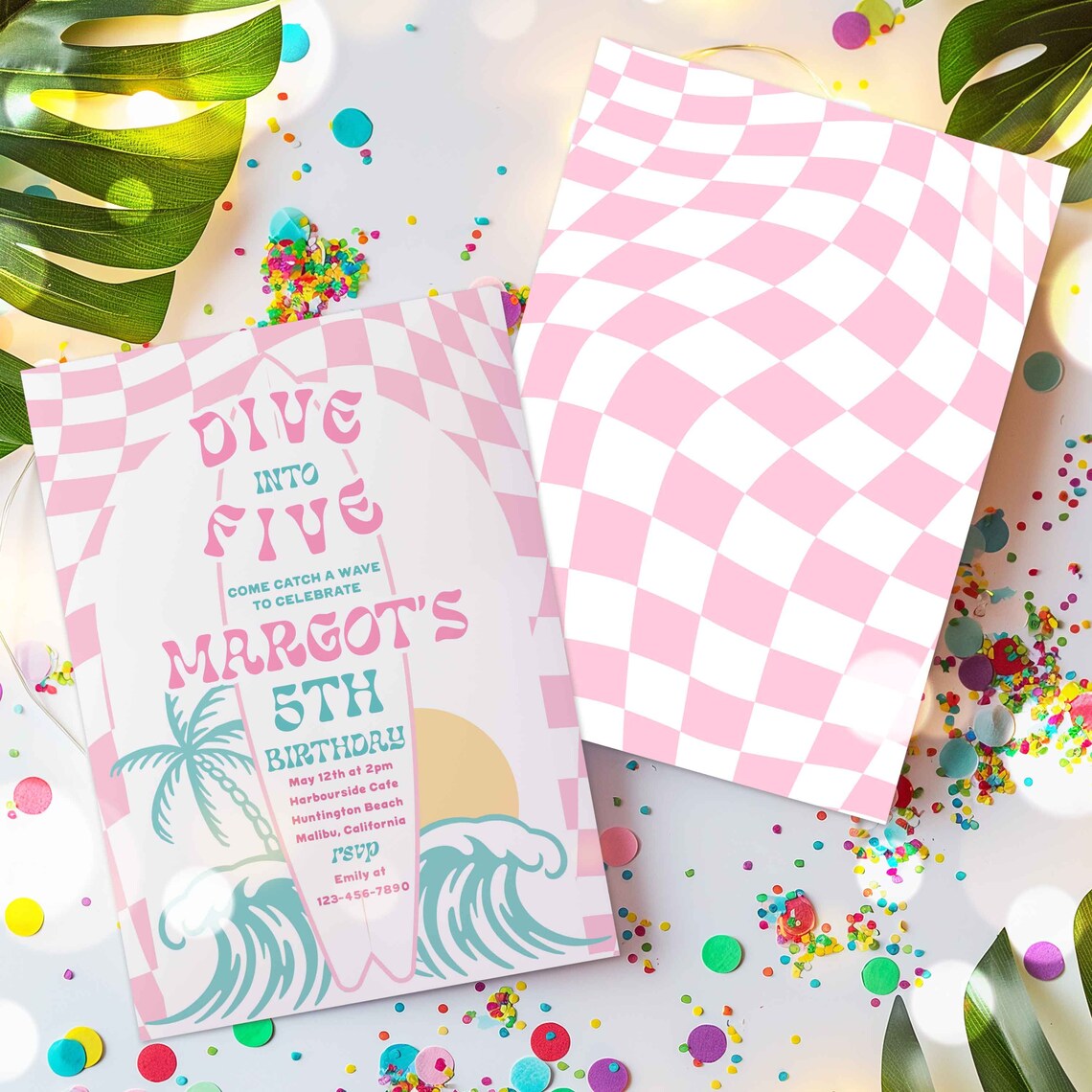 Editable Dive Into Five Surf 5th Birthday Party Invitation Girl Surf's ...