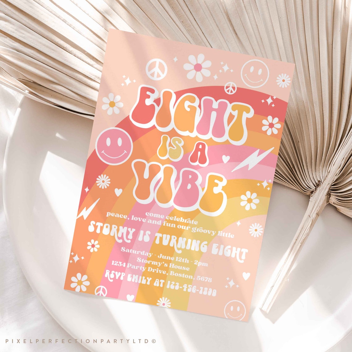 Editable Eight is A Vibe Groovy Birthday Party Invitation - Etsy