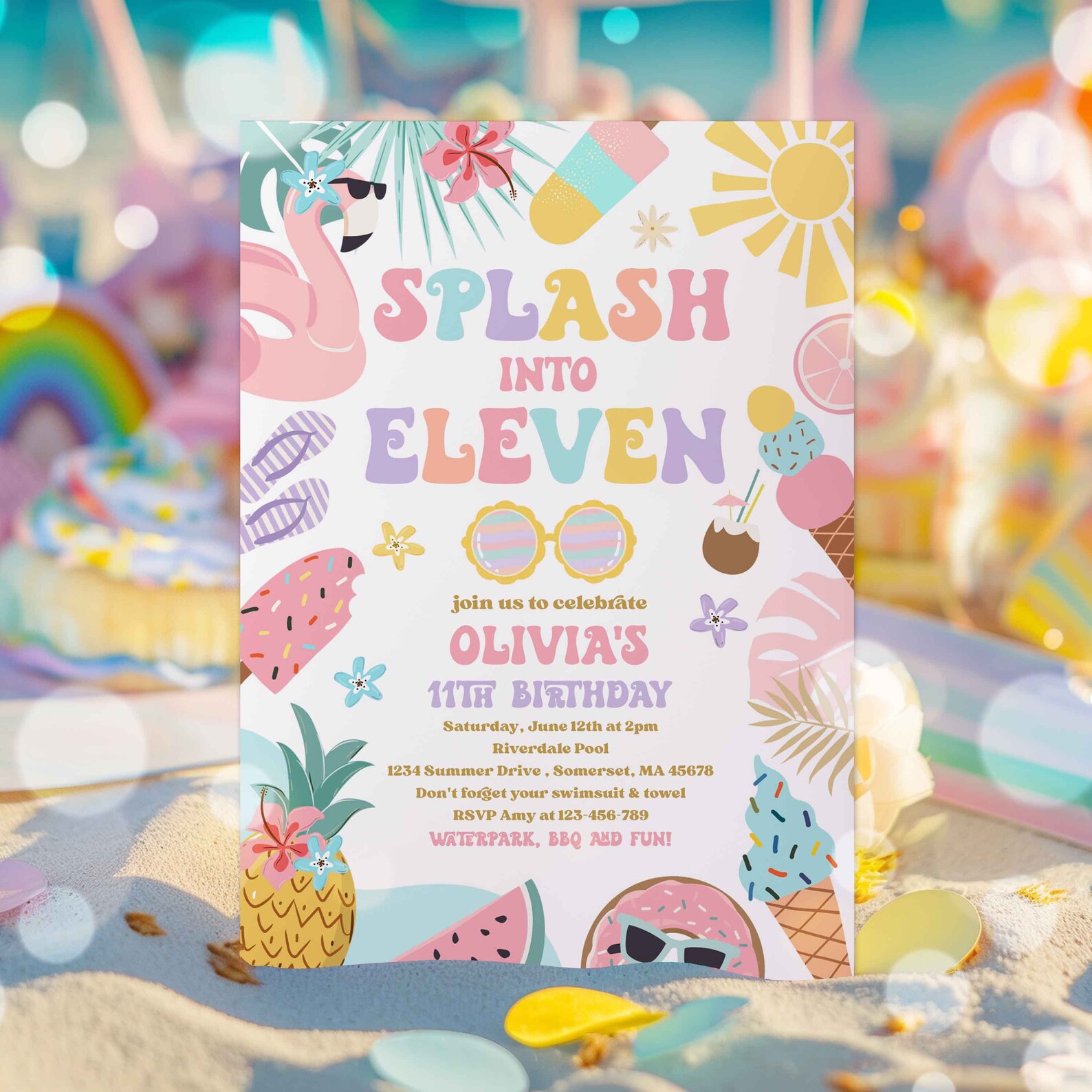 Editable Splash Into Eleven 11th Birthday Pool Party Invitation ...