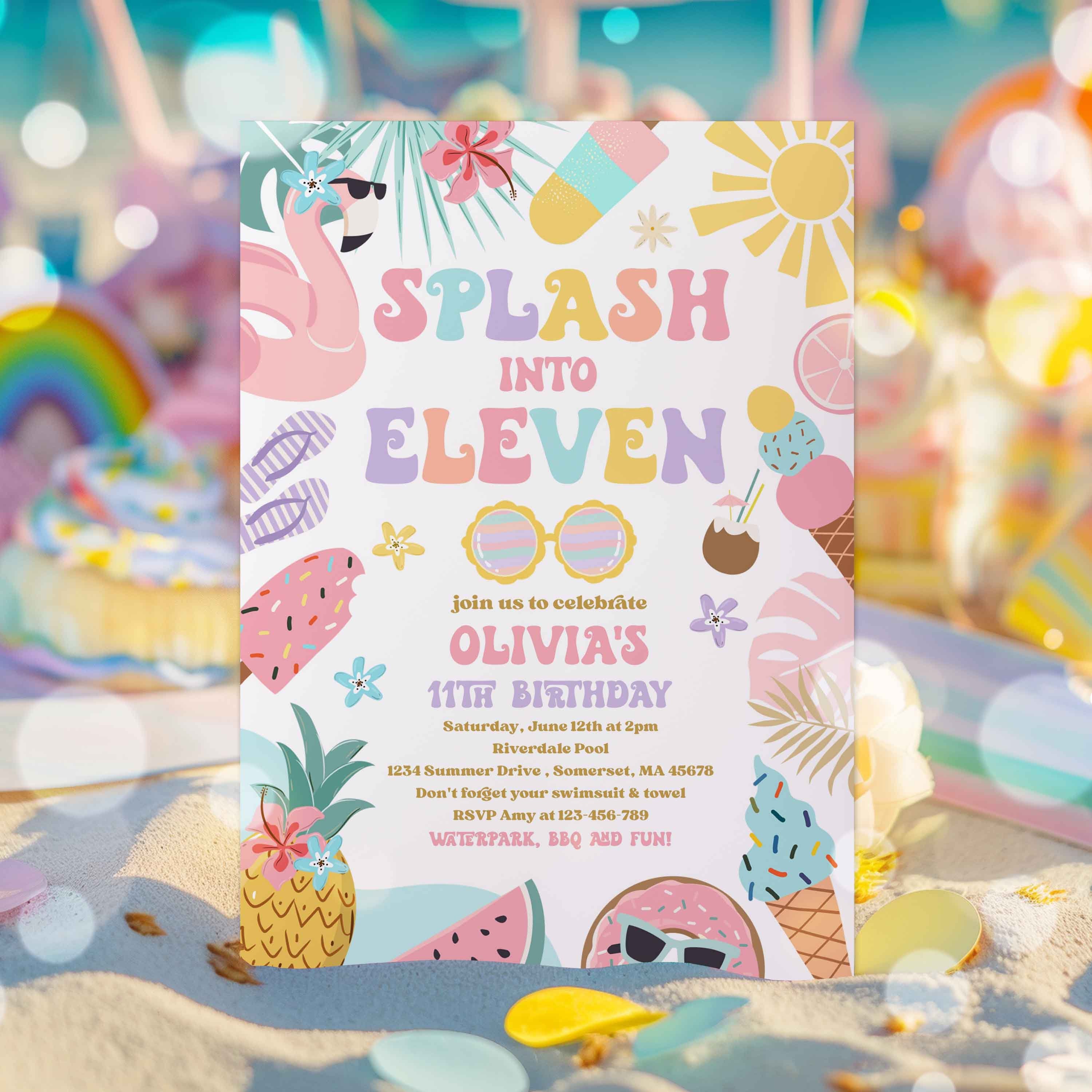 Editable Splash Into Eleven 11th Birthday Pool Party Invitation ...