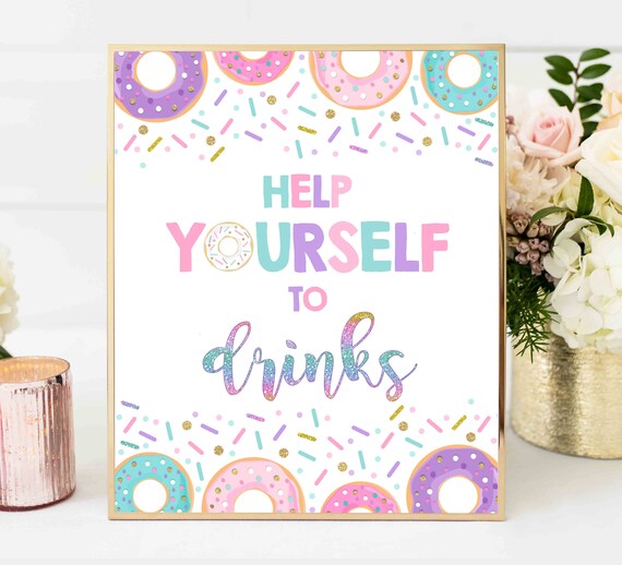 Help Yourself To Drinks Table Sign Donut Party Sign Beverage Station ...