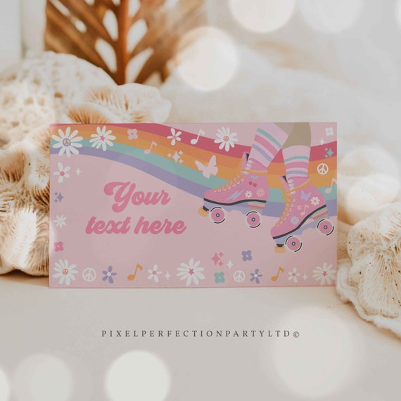 Editable Roller Skating Birthday Party Folded Food Labels Groovy Retro ...