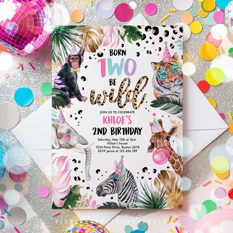 Editable Born to Be Wild Leopard Print Safari Animals Birthday Party ...
