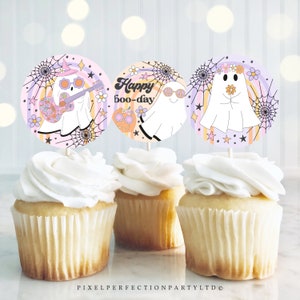 Groovy Ghost Cupcake Toppers Cute Ghost Spooky Halloween Tags Labels ...