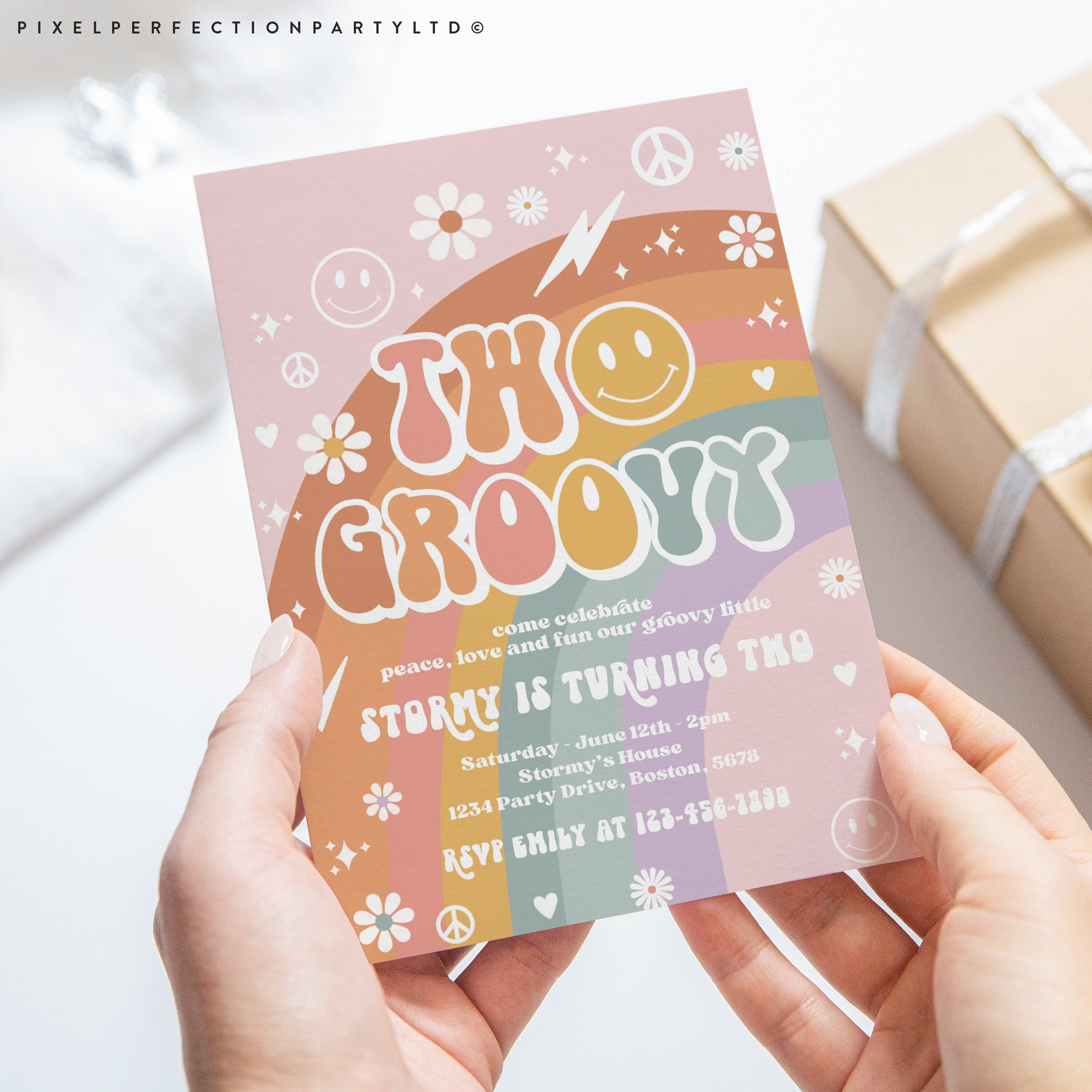 Editable Two Groovy Birthday Party Invitation Peace Love Party - Etsy