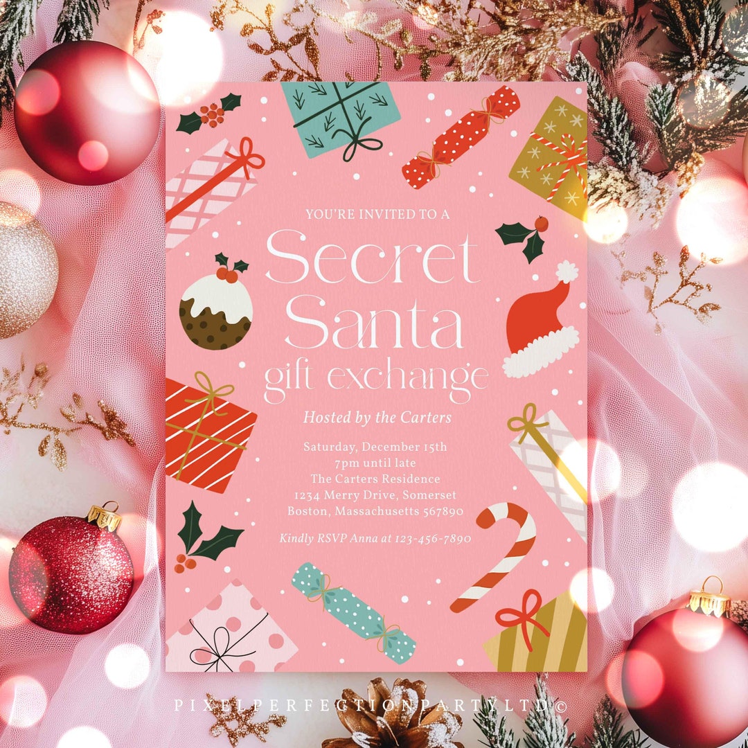 Editable Secret Santa Gift Exchange Invitation Santa Holiday Gift Exchange Party Christmas Gift ...