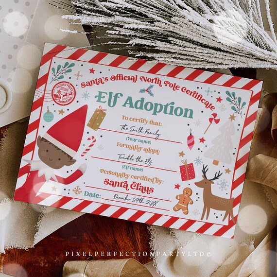 EDITABLE Elf Adoption Certificate Adopt Your Elf Certificate Adoption ...