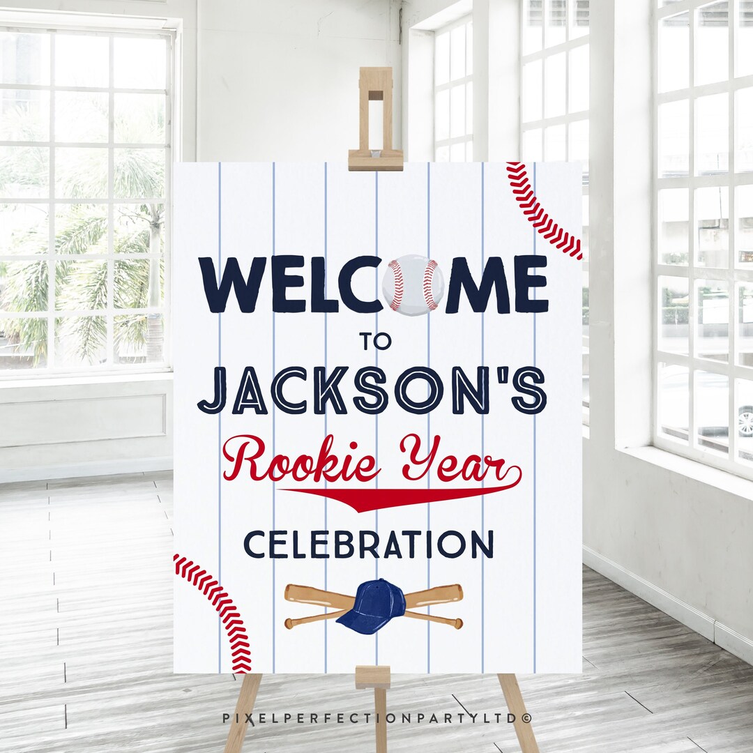 Editable Baseball Rookie Year Welcome Sign Baseball 1st Birthday ...