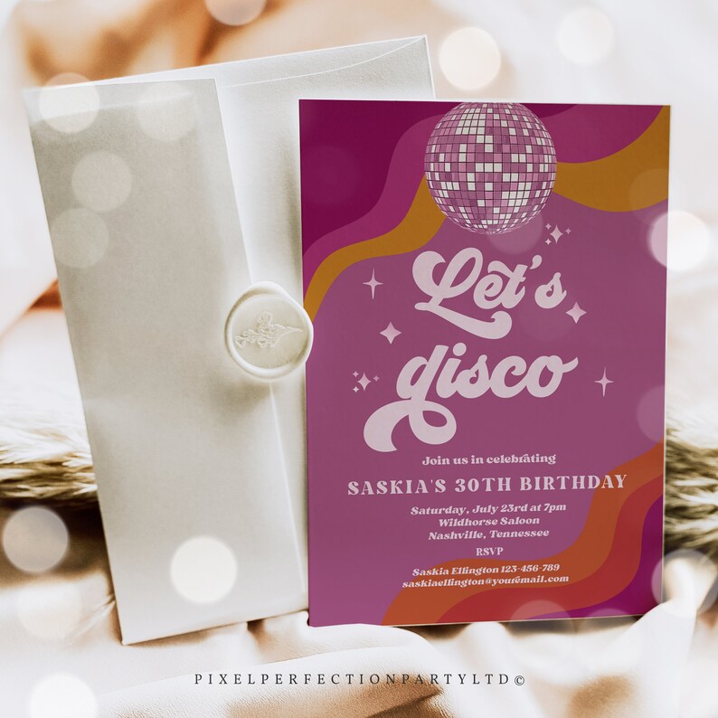 Editable Let's Disco Retro Birthday Party Invitation - Etsy
