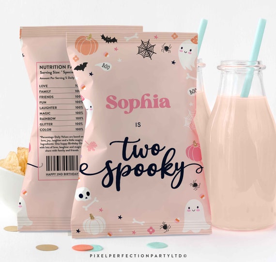 Editable Pink Halloween Chip Bag Favors Pink Ghost Two Spooky Chip ...