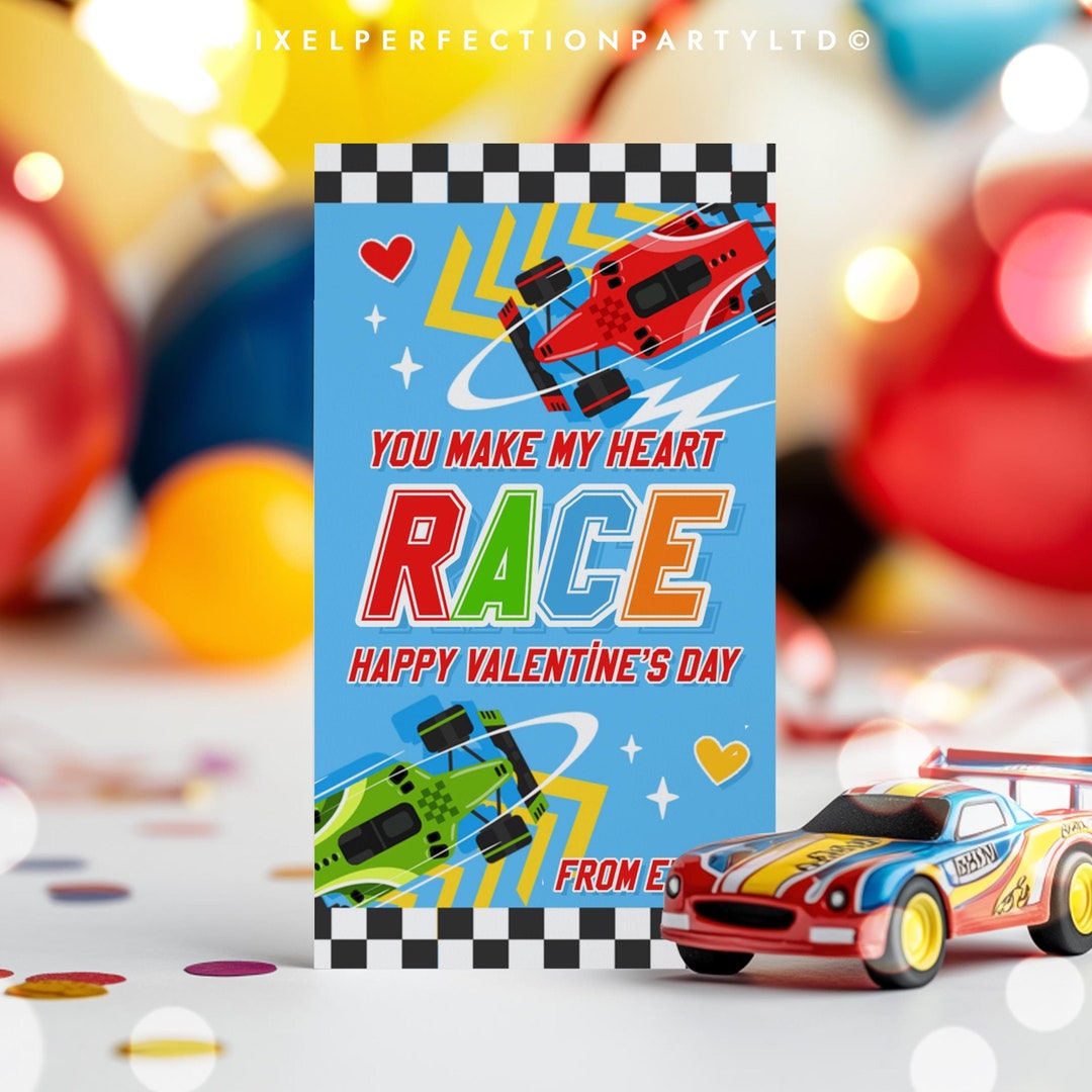 Editable Race Car Valentine's Day Card Tag You Make My Heart Race Toy ...
