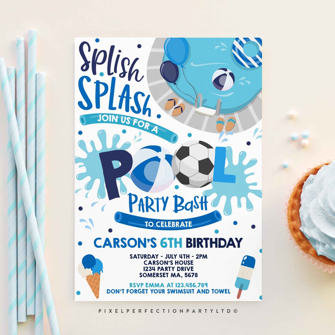 Editable Soccer Pool Party Invitation Sports Summer Pool Party - Etsy UK