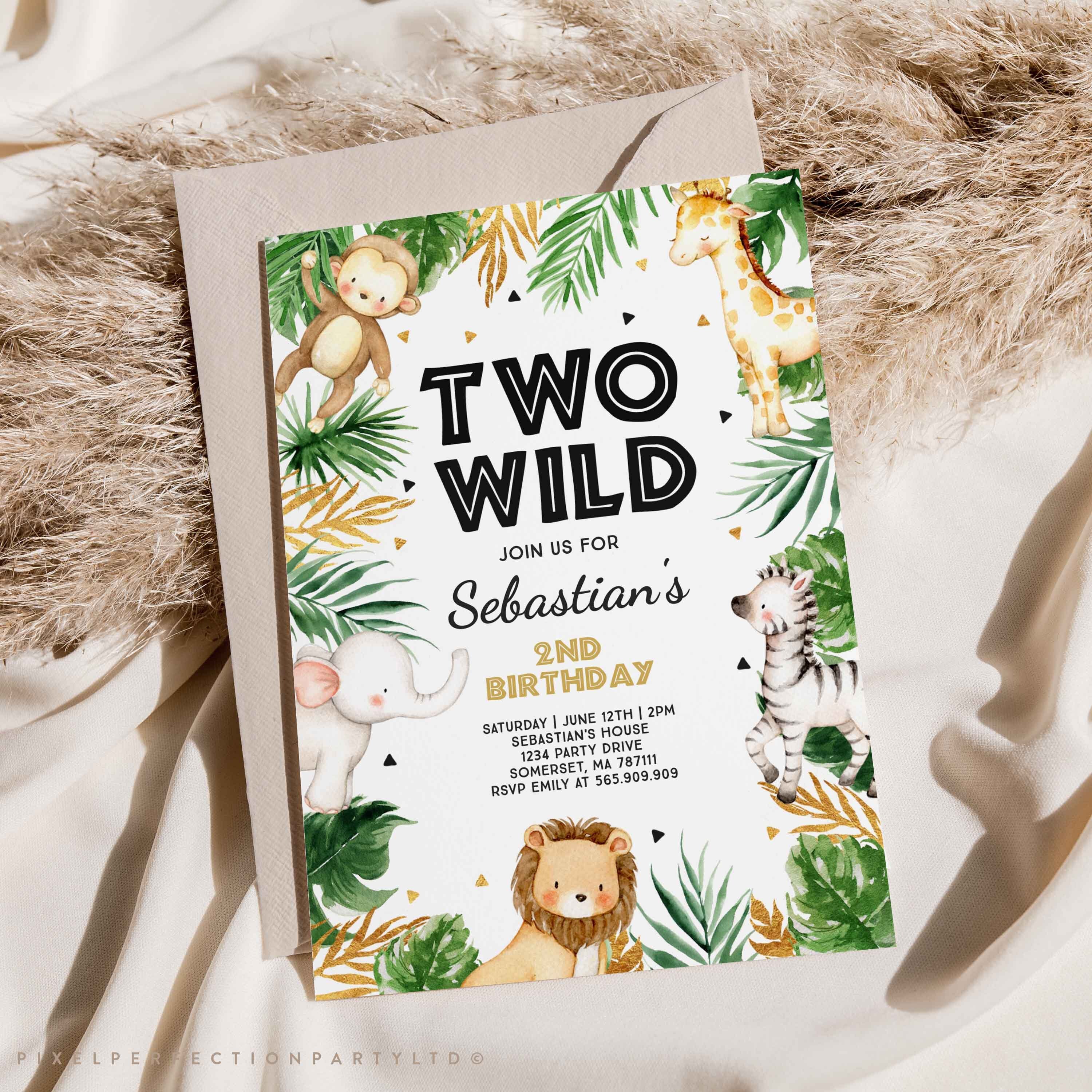 Two Wild Birthday Invitation Jungle Safari Animals Invitation | Etsy