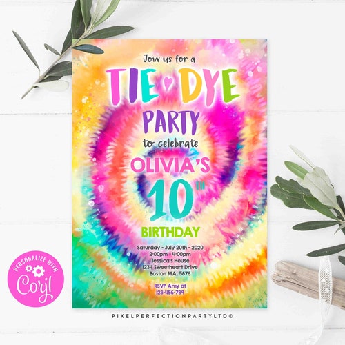 Editable Tie Dye Birthday Party Invitation Hippie Birthday - Etsy
