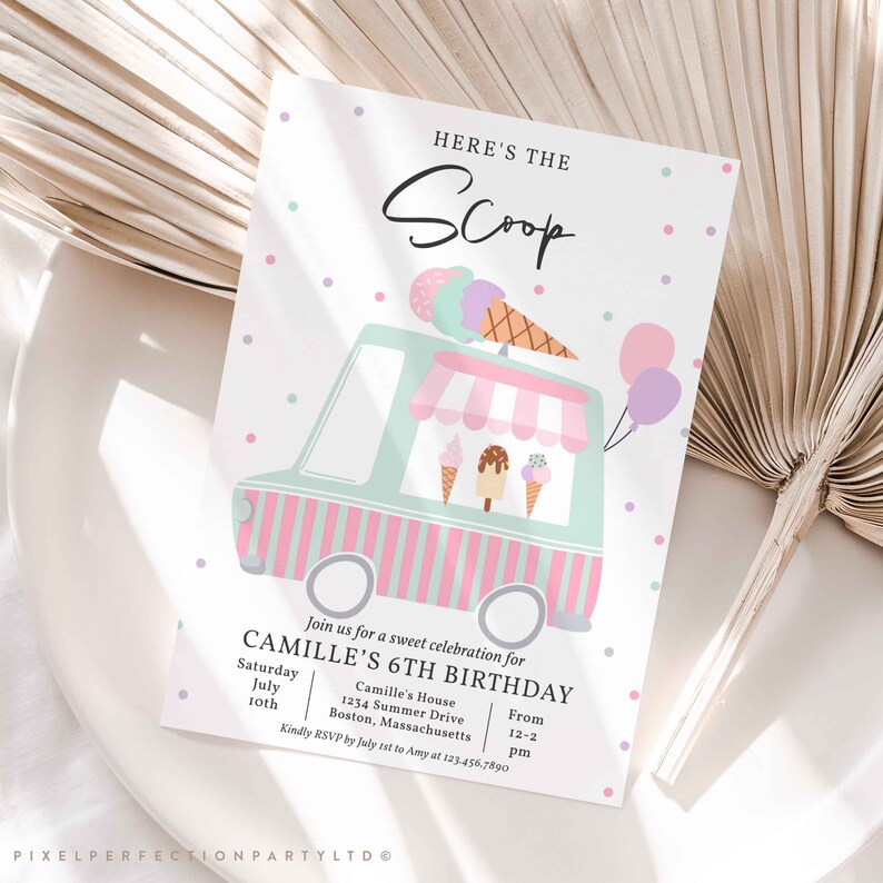 Editable Ice Cream Truck Birthday Party Invitation Heres Etsy