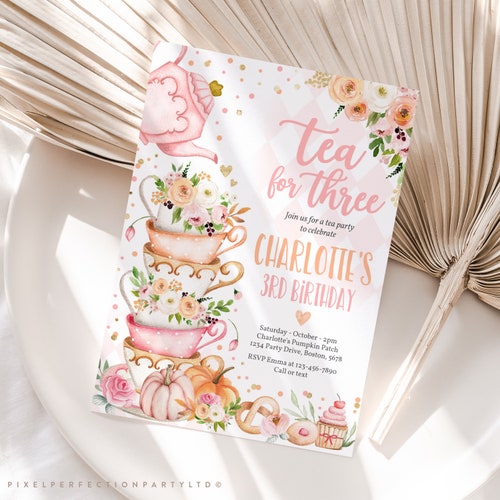 Editable Tea for Three Birthday Invitation Girl Tea Party - Etsy
