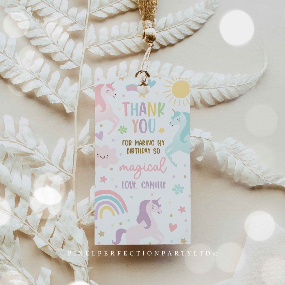 Editable Unicorn Birthday Luggage Favor Tags Magical Pastel Rainbow ...