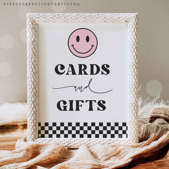 Smiley Face Birthday Party Cards And Gifts Sign One Happy Girl 1st ...