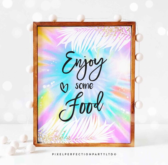Pool Party Enjoy Some Food Party Table Sign Girly Tie Dye Pool Party ...
