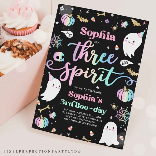 Editable Three Spirit Halloween Ghost 3rd Birthday Invitation - Etsy