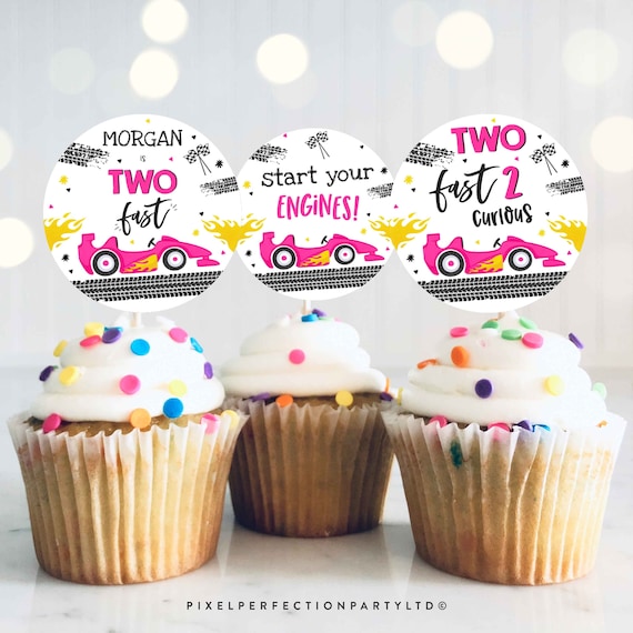 Editable Two Fast Cupcake Toppers Race Car Party Favor Tags 2nd ...