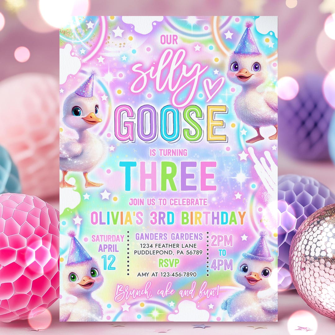 Editable Silly Goose Birthday Party Invitation Neon Pastel Glow Silly ...
