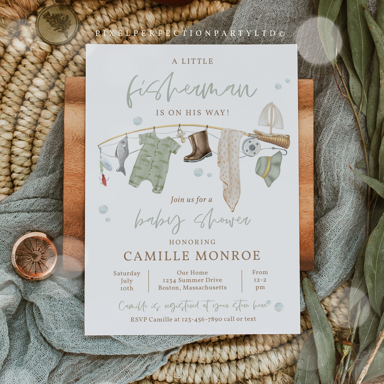 Editable Fishing Baby Shower Invitation A Little Fisherman is on the ...