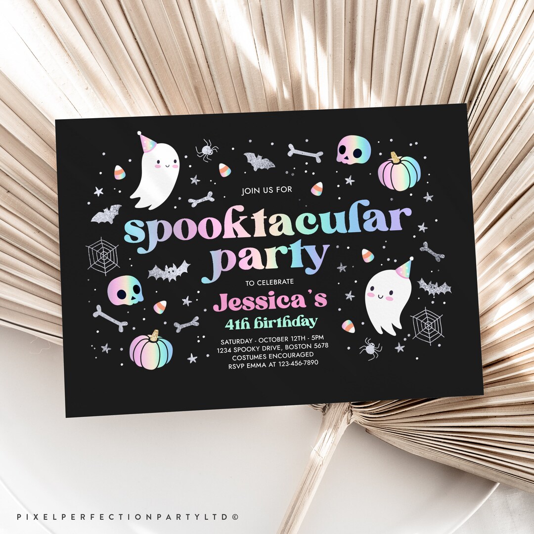 Editable Halloween Pastel Ghost Birthday Invitation Cute Pastel Ghost ...