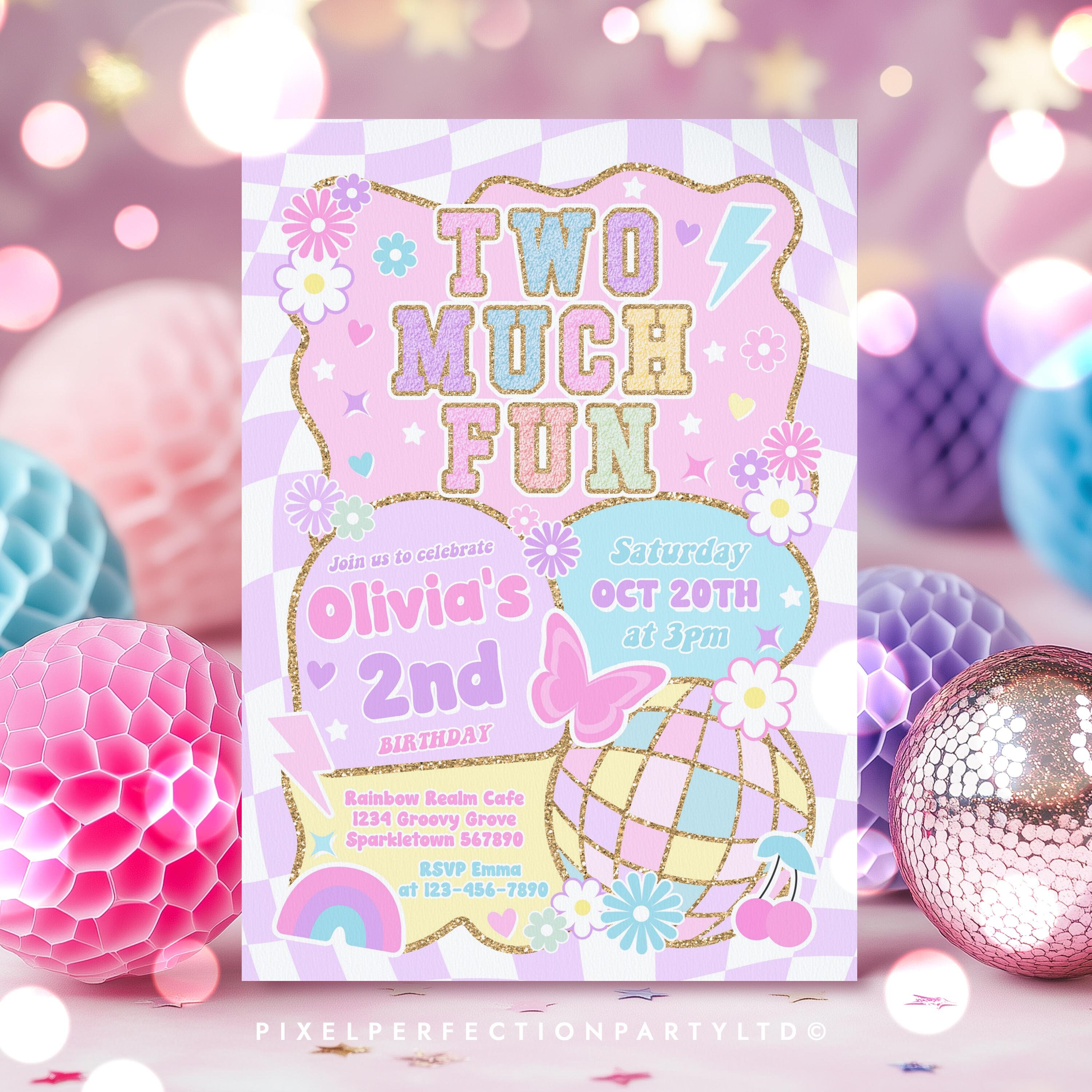 Editable Two Much Fun 2nd Birthday Party Invitation Varsity Fashion ...