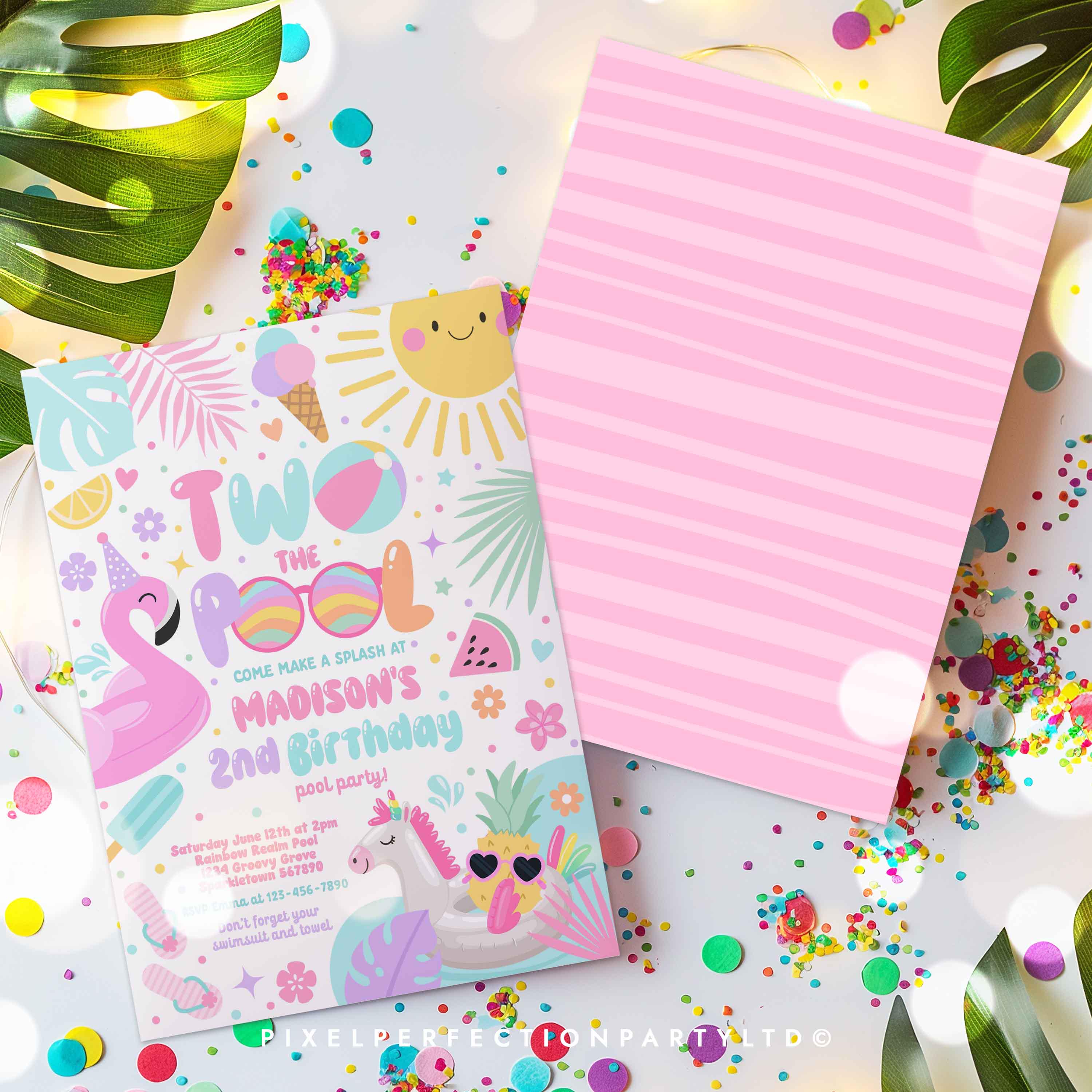Editable Two the Pool 2nd Birthday Pool Party Invitation Tropical ...