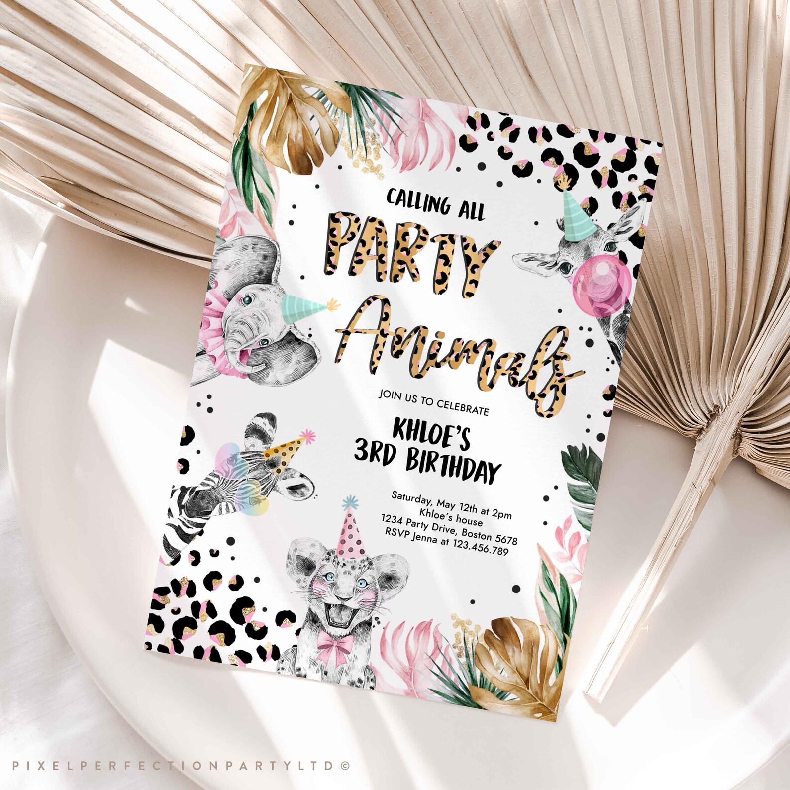 Editable Party Animals Birthday Invitation Leopard Print | Etsy