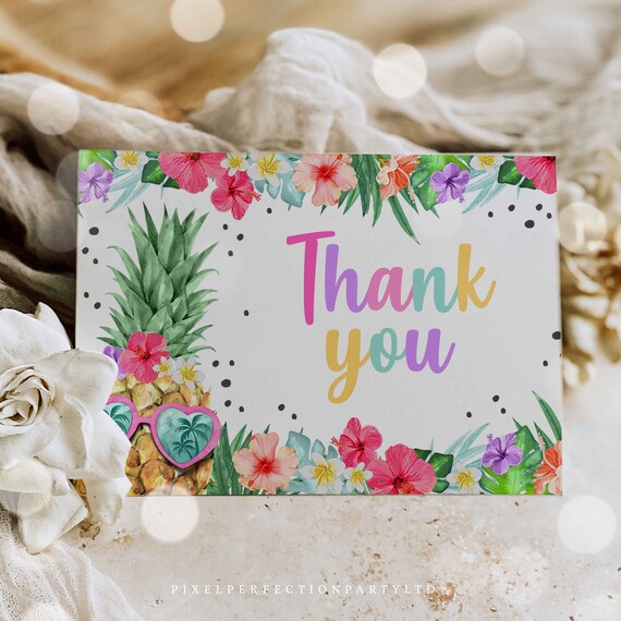 Editable Hawaiian Luau Birthday Folded Thank You Pineapple Birthday ...