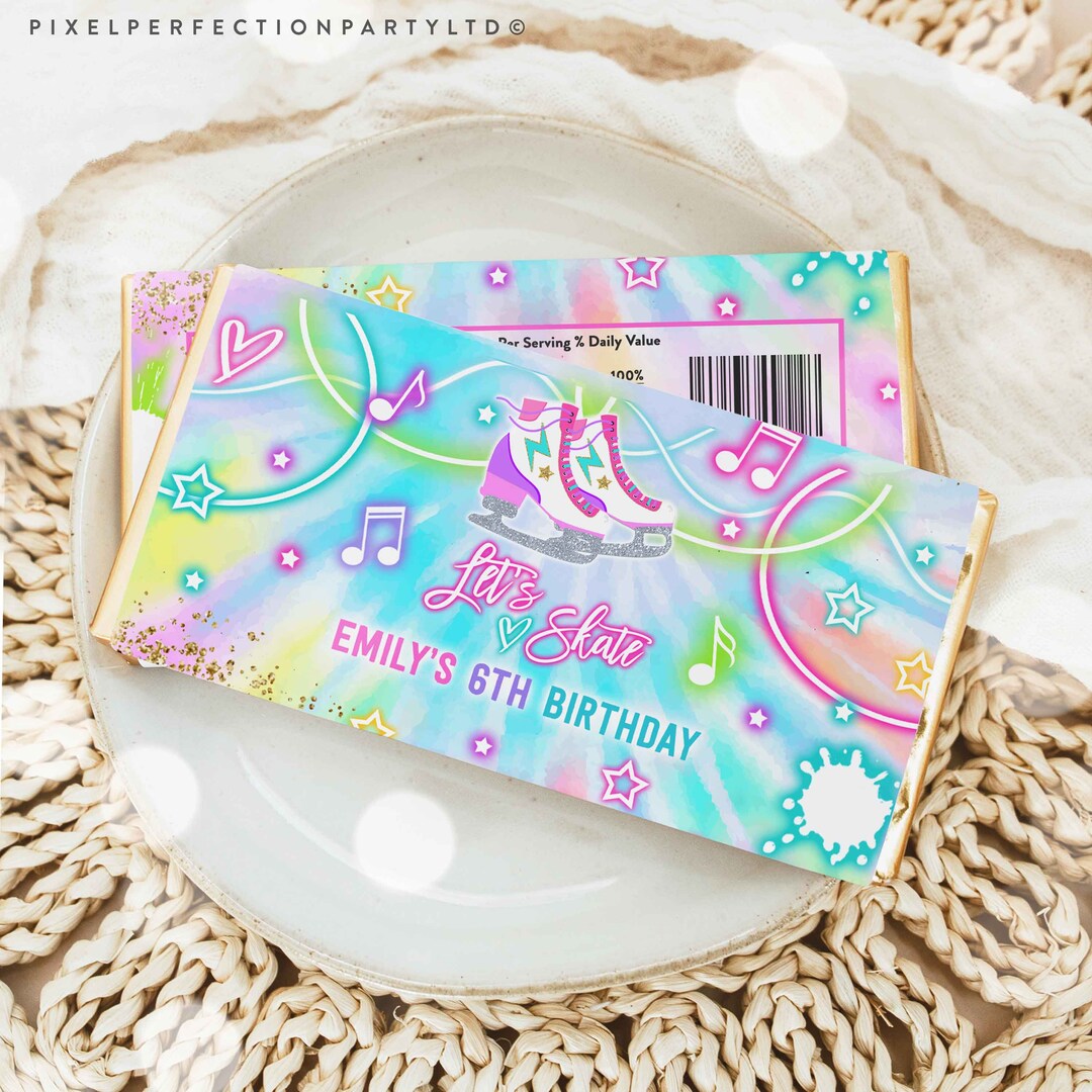 Editable Ice Skating Birthday Party Candy Bar Wrapper Tie Dye Ice ...