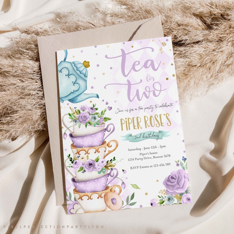 Editable Tea for Two Birthday Invitation Tea for Two 2nd - Etsy