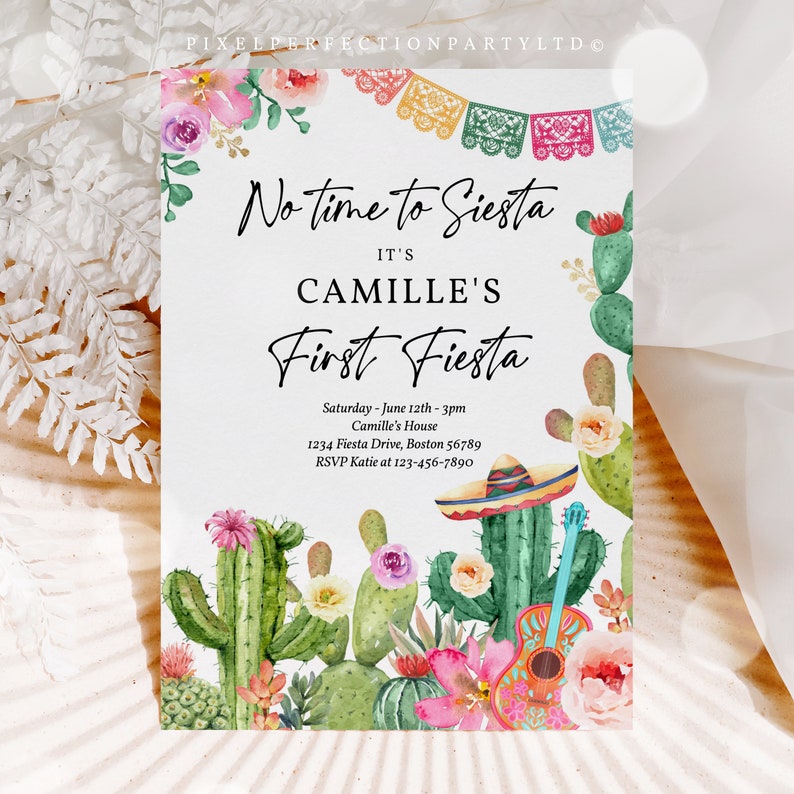 Editable Fiesta Birthday Party Invitation No Time to Siesta - Etsy