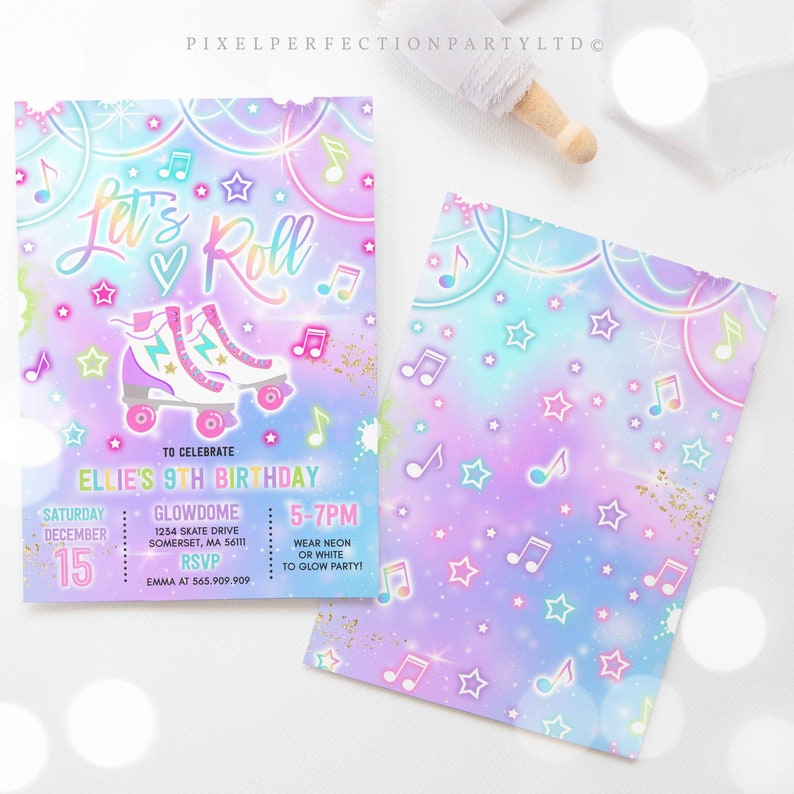 Editable Roller Skating Invitation Pastel Cosmic Galaxy Roller - Etsy