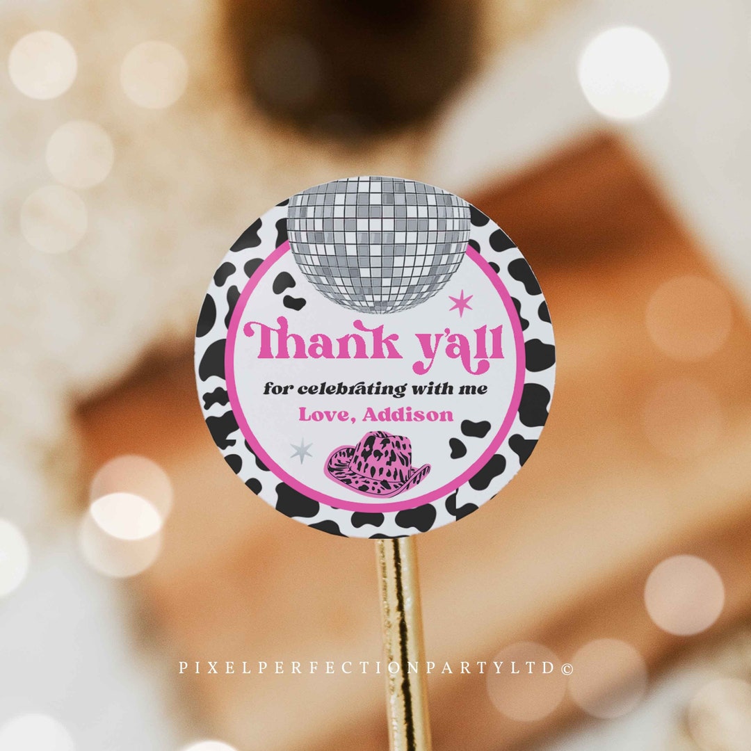 Editable Space Cowgirl Birthday Party Circle Square Favor Tag Pink ...