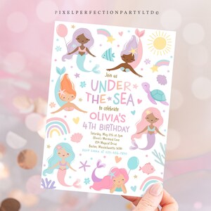 Editable Mermaid Birthday Party Invitation Cute Whimsical Mermaid Under ...