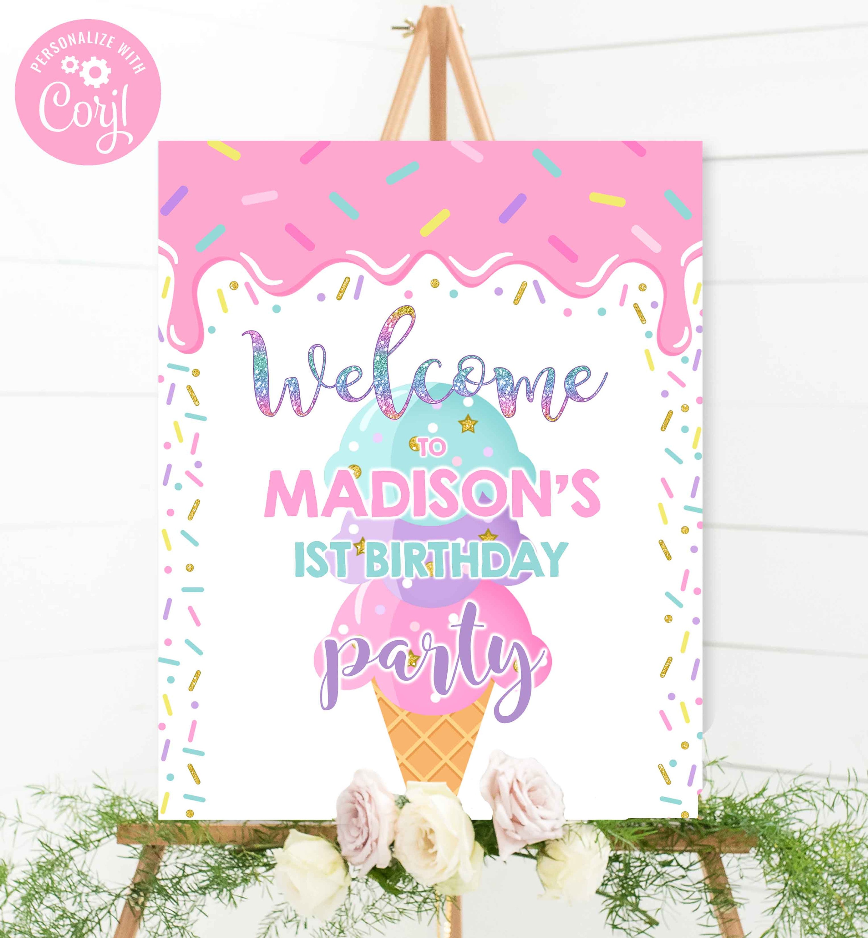 Ice Cream Birthday Party Welcome Sign Glitter Sparkle Ice | Etsy