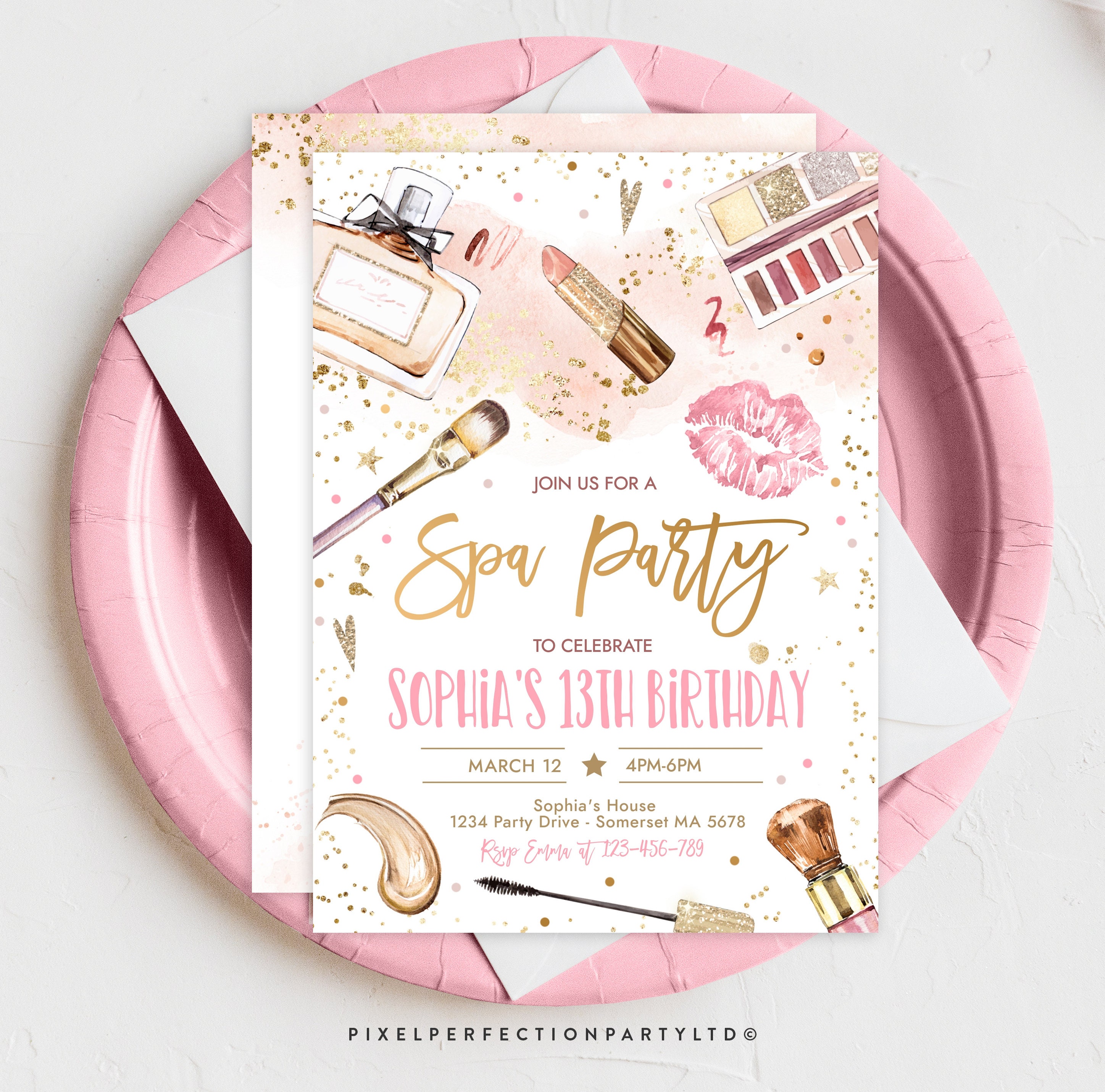 Editable Spa Makeup Birthday Party Invitation Glam Party | Etsy