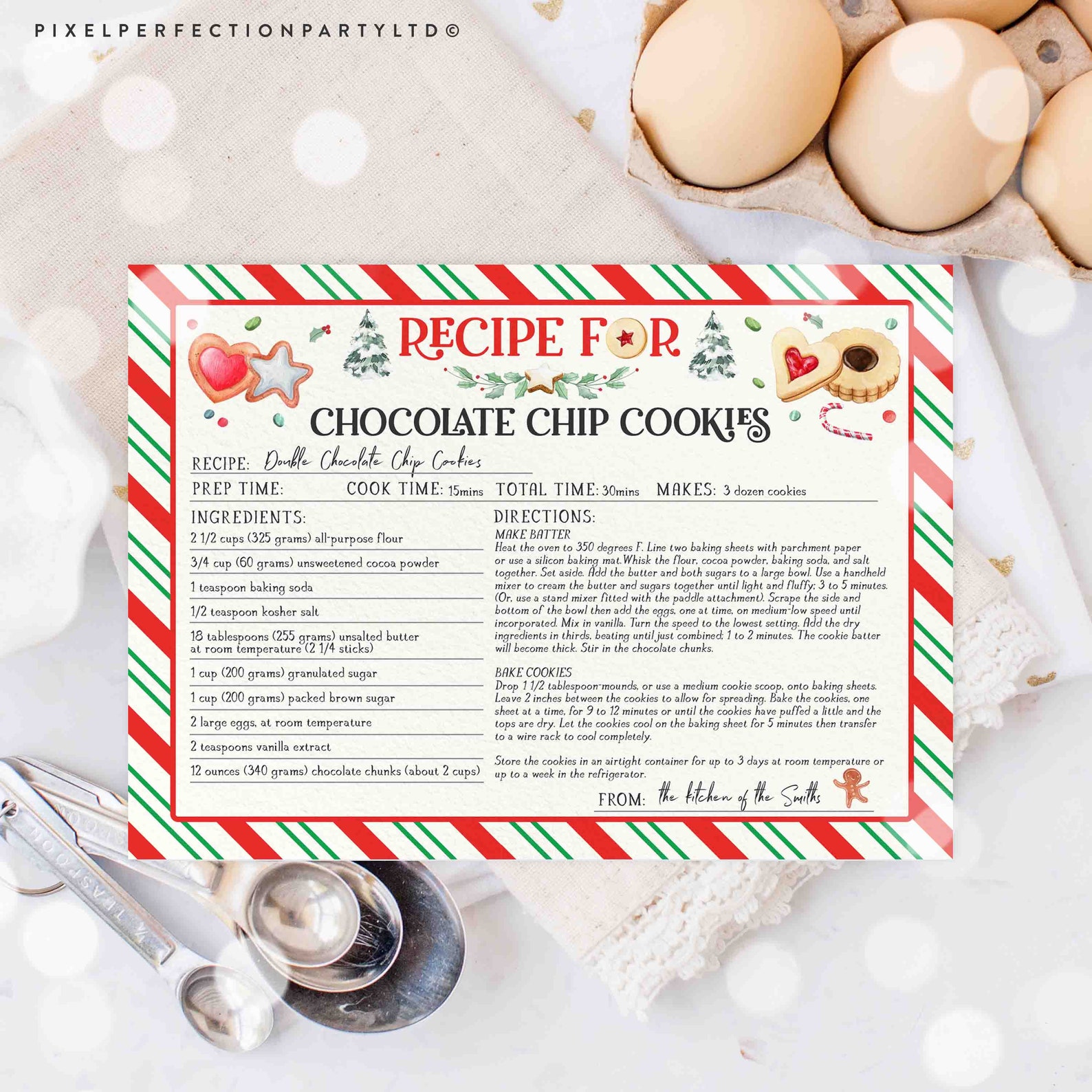 EDITABLE Cookie Recipe Card Holiday Christmas Recipe Card | Etsy