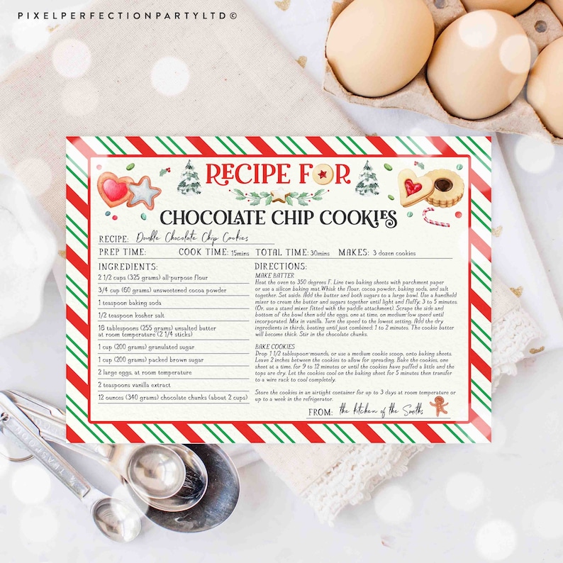 EDITABLE Cookie Recipe Card Holiday Christmas Recipe Card | Etsy