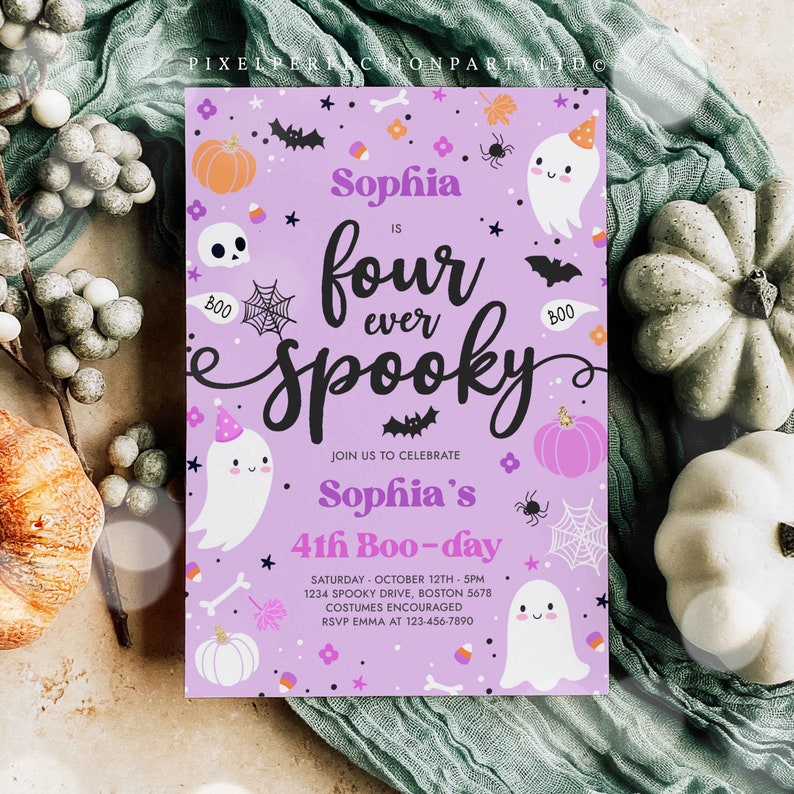 Editable Four Ever Spooky Halloween Ghost 4th Birthday Party - Etsy