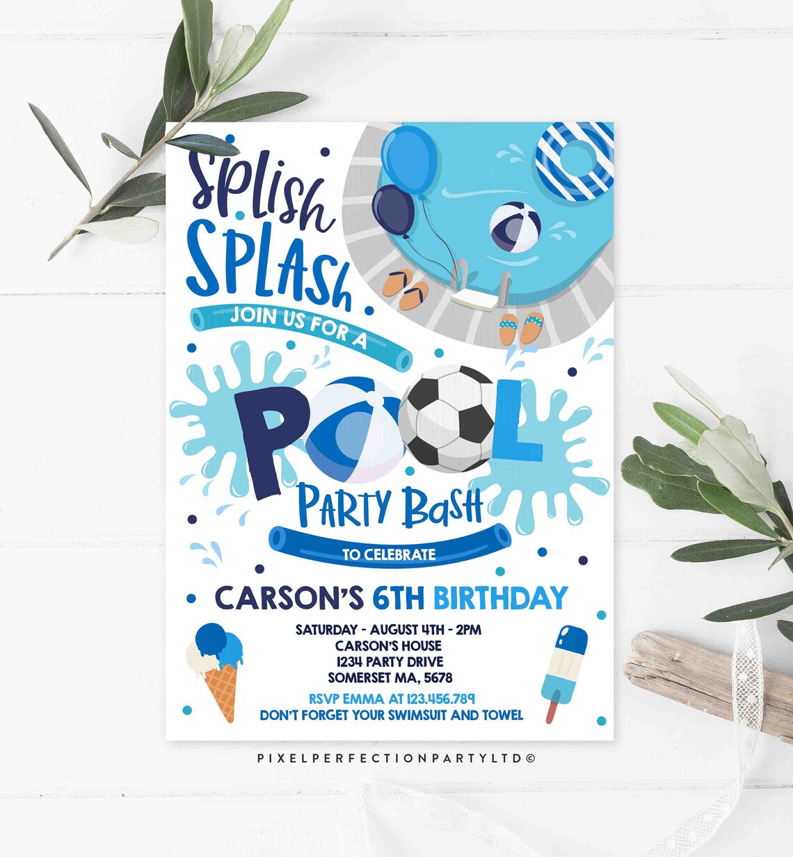 Editable Soccer Pool Party Invitation Sports Summer Pool Party | Etsy UK